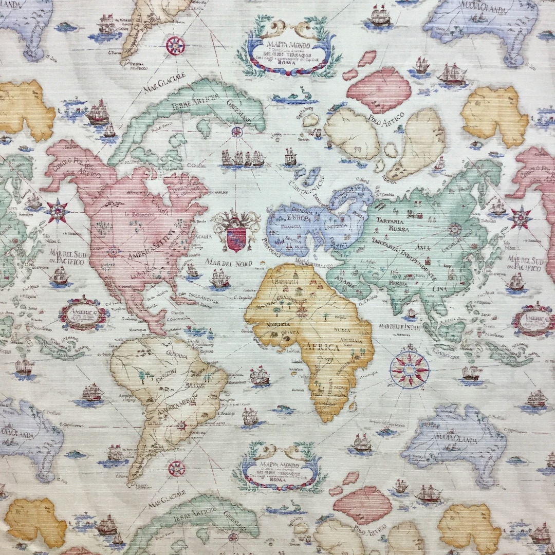 Around the World - Screen Print - Map - World - Fabric by the Yard ...