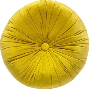 Yellow Gold Round Pillow - Velvet Throw Pillow - Tufted Velvet Pillow ...