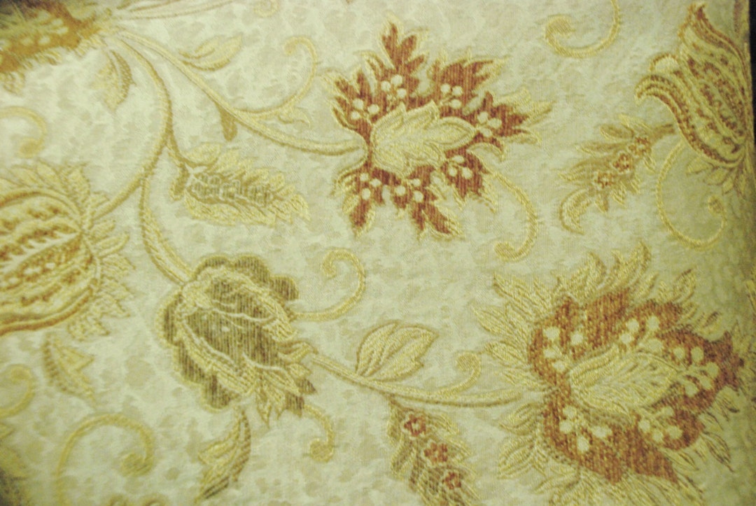 FABRIC SALE!!! Cream and Rust Floral Upholstery and Home Decor Fabric ...