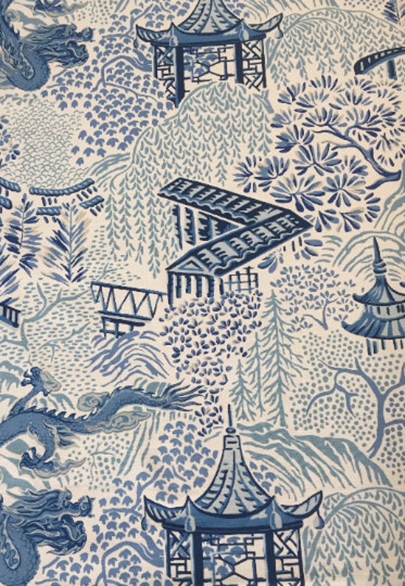 Mixed Blue Floral Pagoda - Upholstery Fabric by the Yard - Etsy