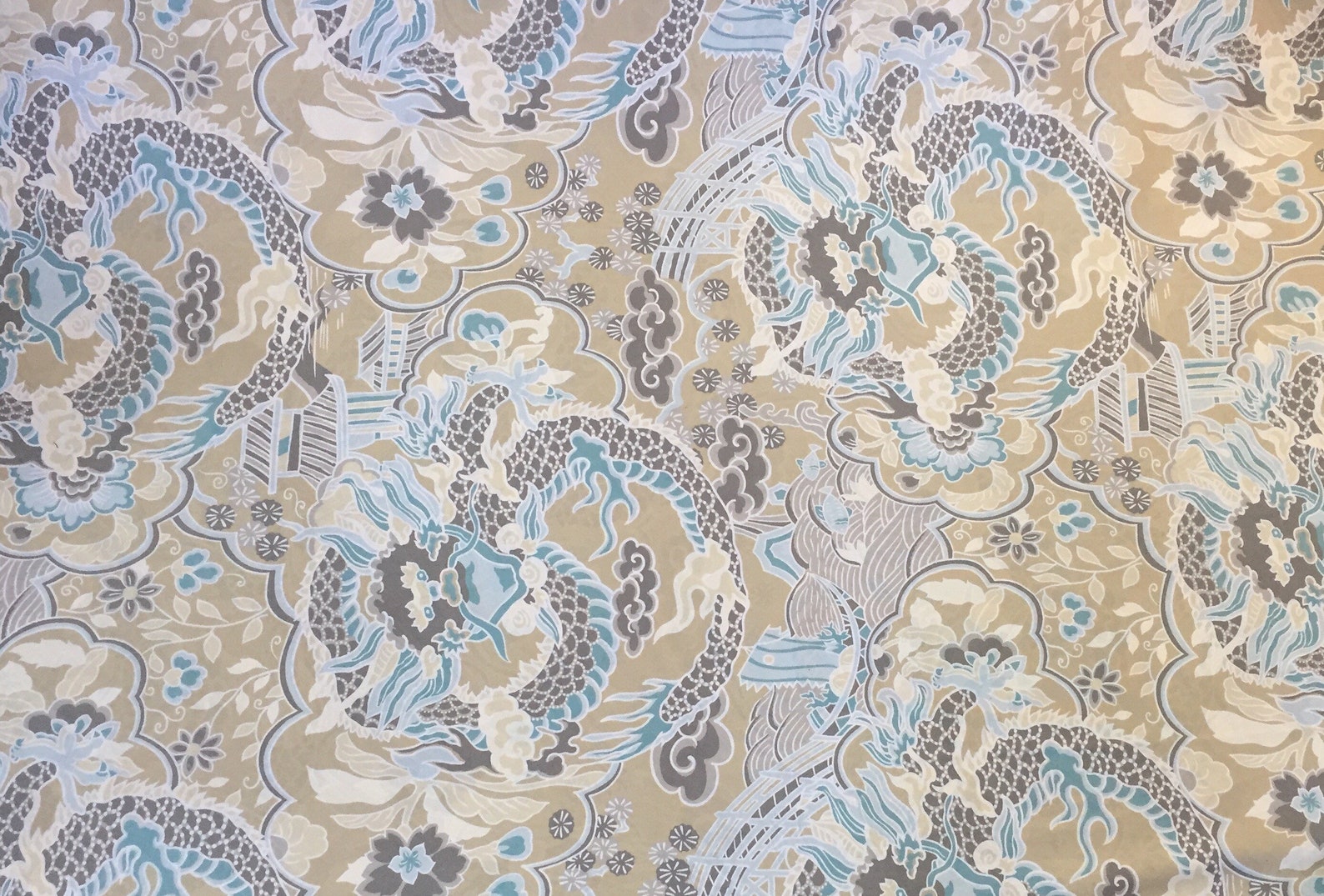 Blue Gray Dragons Upholstery Fabric by Yard Home Decor | Etsy