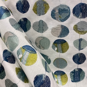 Zest Blue Jay - Embroidered Dot Home Decor Fabric - Chartreuse, Aqua ...