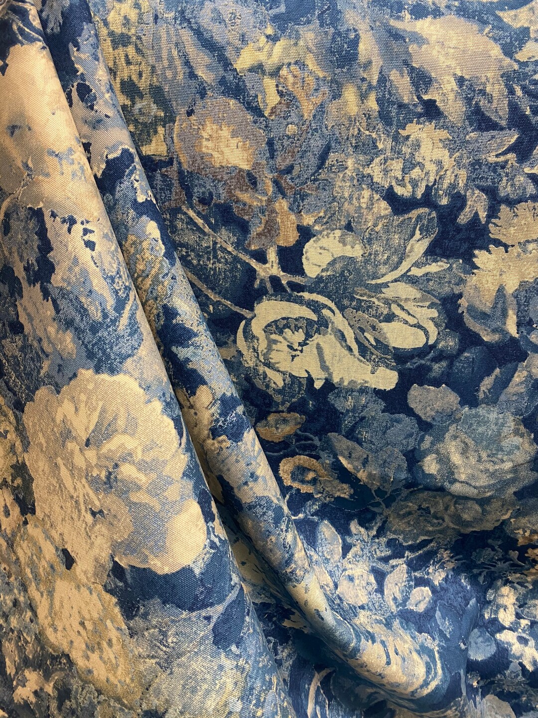 Oaklands Midnight Blue Floral - Blue Floral Fabric - Large Scale Floral ...