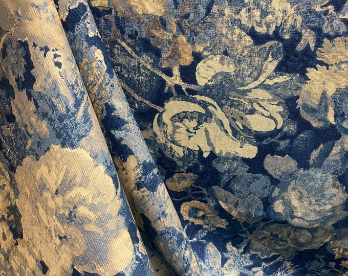 Oaklands Midnight Blue Floral - Blue Floral Fabric - Large Scale Floral ...