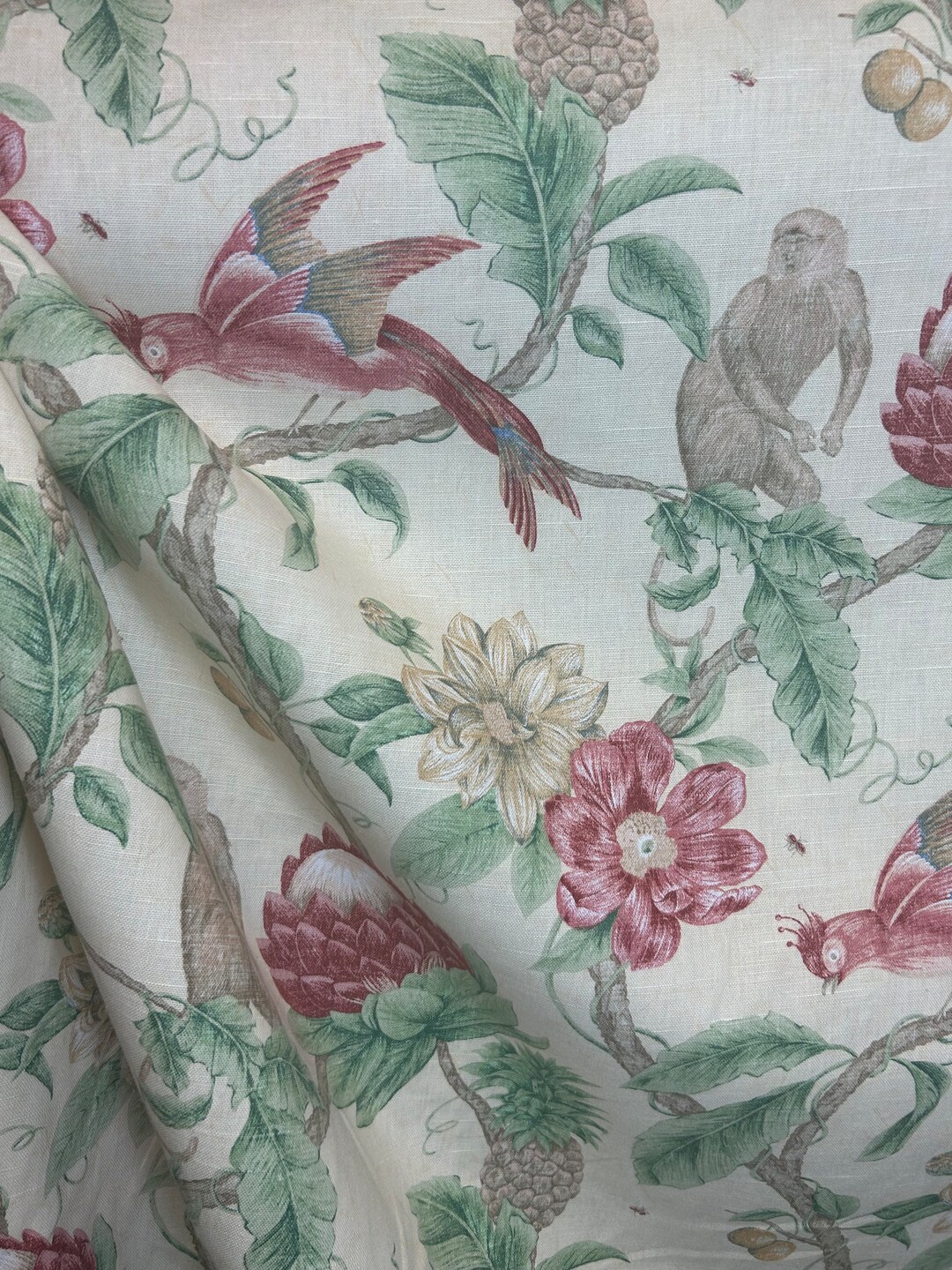 Lillian August Jungle Monkey - Floral - Green - Red - Animal - Fabric ...