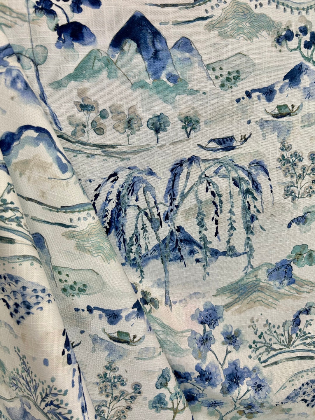 Willa Indigo - Upholstery Fabric - Asian Inspired Fabric - Blue Asian ...