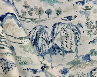 Toile Fabric Asian Toile Red by B0rwear Vintage Landscape and Village ...