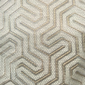Cayden Embroidered Fossile - Upholstery Fabric - Shimmery Geometric ...