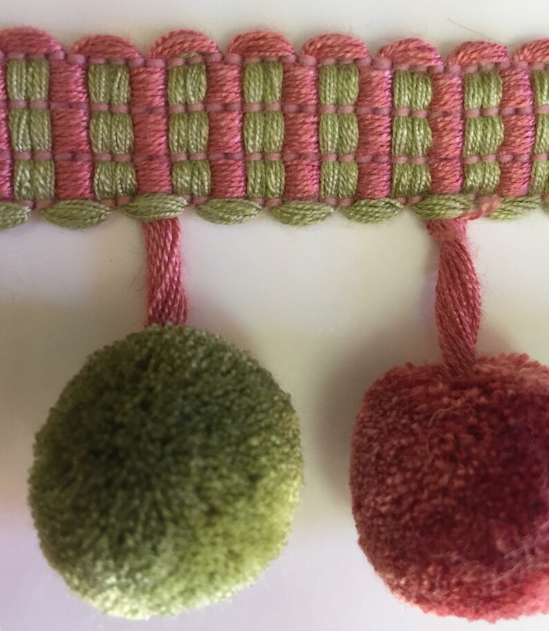 Pink Coral and Green Ball Fringe Home Decor Trim Drapery - Etsy