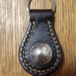Double Sided Brown Leather Keychain With Real Buffalo Nickels - Etsy