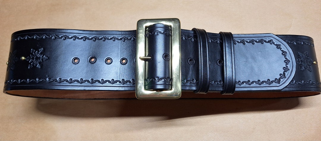 Handmade Tooled 4 Inch Black Leather Santa Belt - Etsy