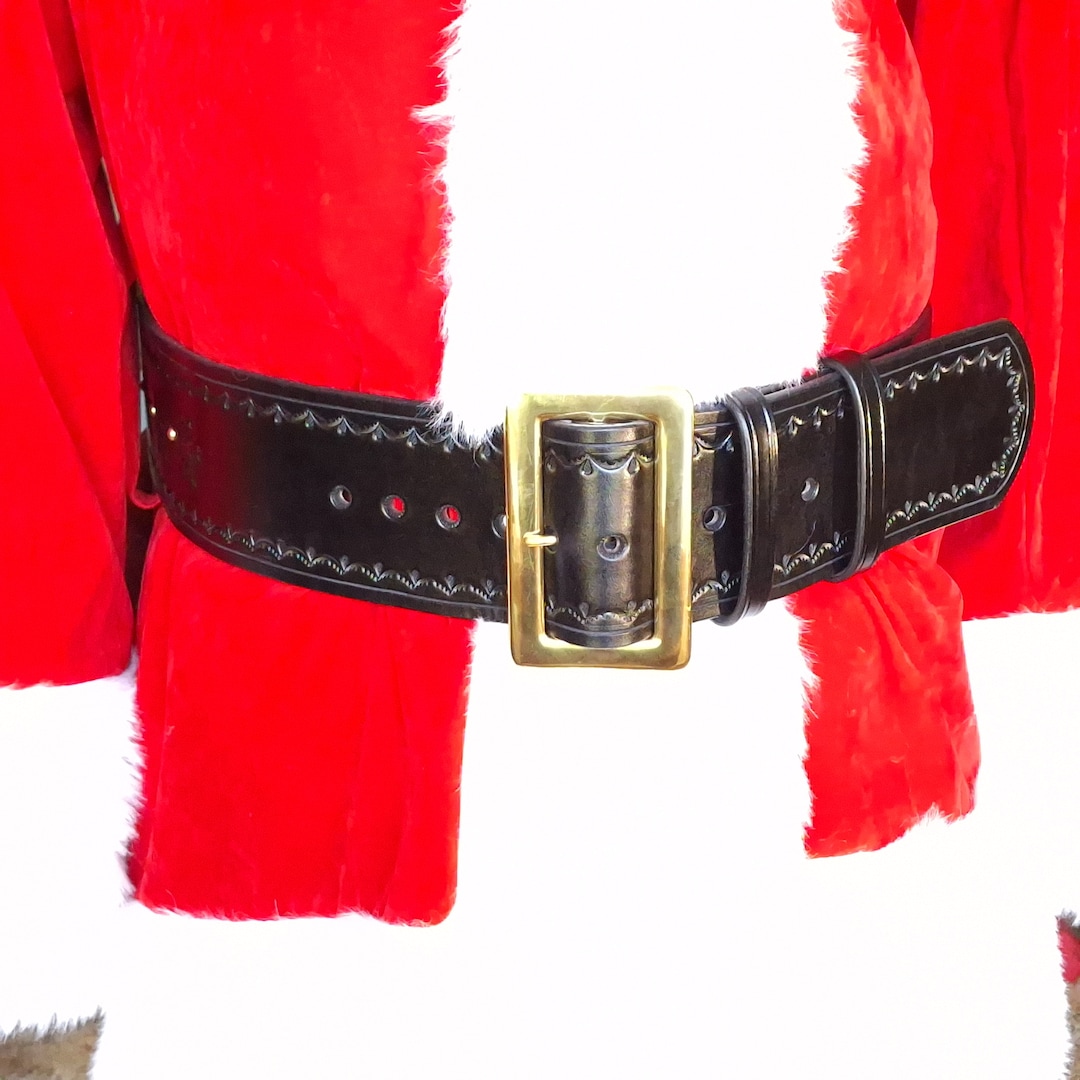 Handmade 3 1/2 Inch Tooled Black Leather Santa Belt - Etsy