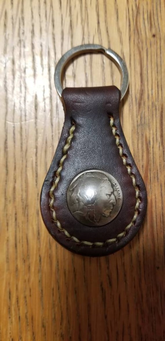 Double Sided Brown Leather Keychain With Real Buffalo Nickels | Etsy