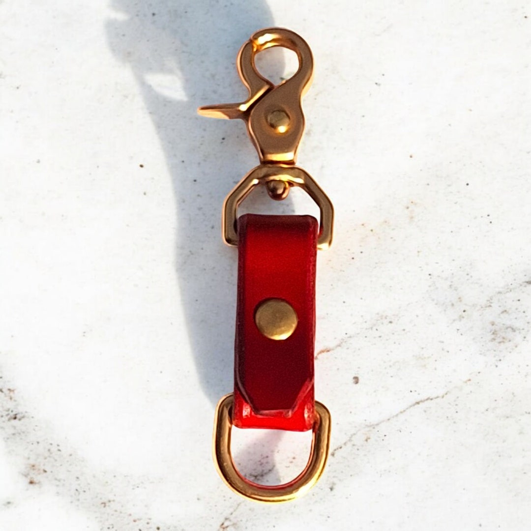 Red Leather Key Fob With Brass Hardware - Etsy