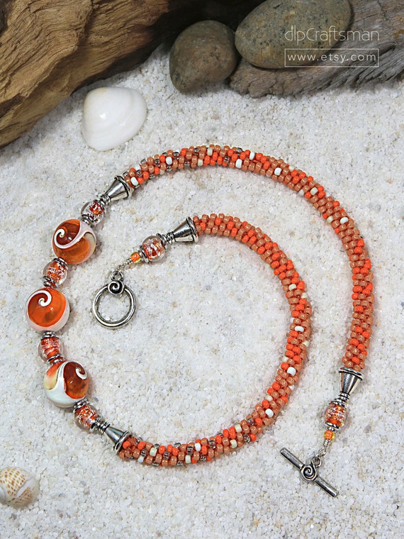 Orange/silver Shell Necklace Orange Kumihimo Necklace Orange | Etsy
