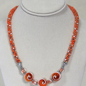 Orange/silver Shell Necklace, Orange Kumihimo Necklace, Orange Beaded ...