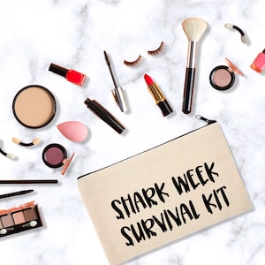 Shark Week Survival Kit Funny Canvas Zipper Pouch Cosmetic Bag Makeup ...