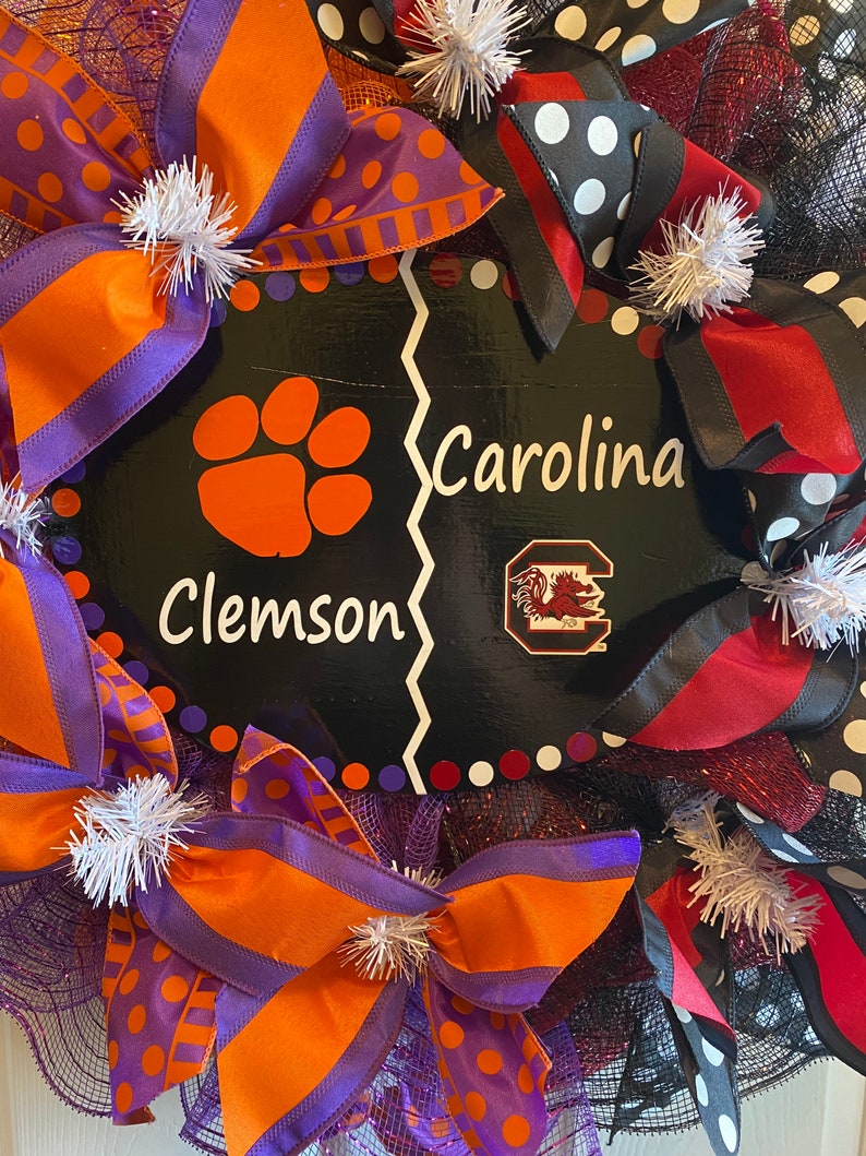 House Divided Deco Mesh Wreath Clemson Tigers Carolina | Etsy