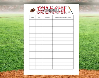 Printable Baseball Snack Schedule Sign up Sheet Digital 8.5x11 Tball ...