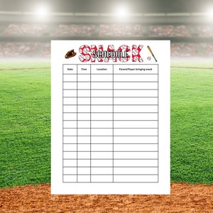 Editable Baseball Snack Sign up Sheet, Digital Download - Etsy