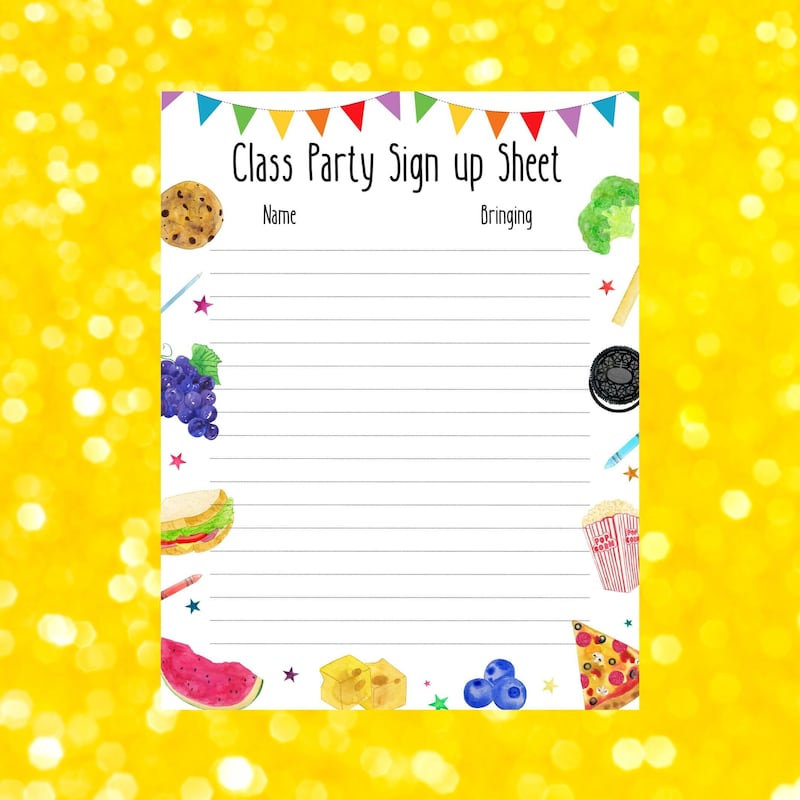Classroom Party Sign up Sheet - Etsy