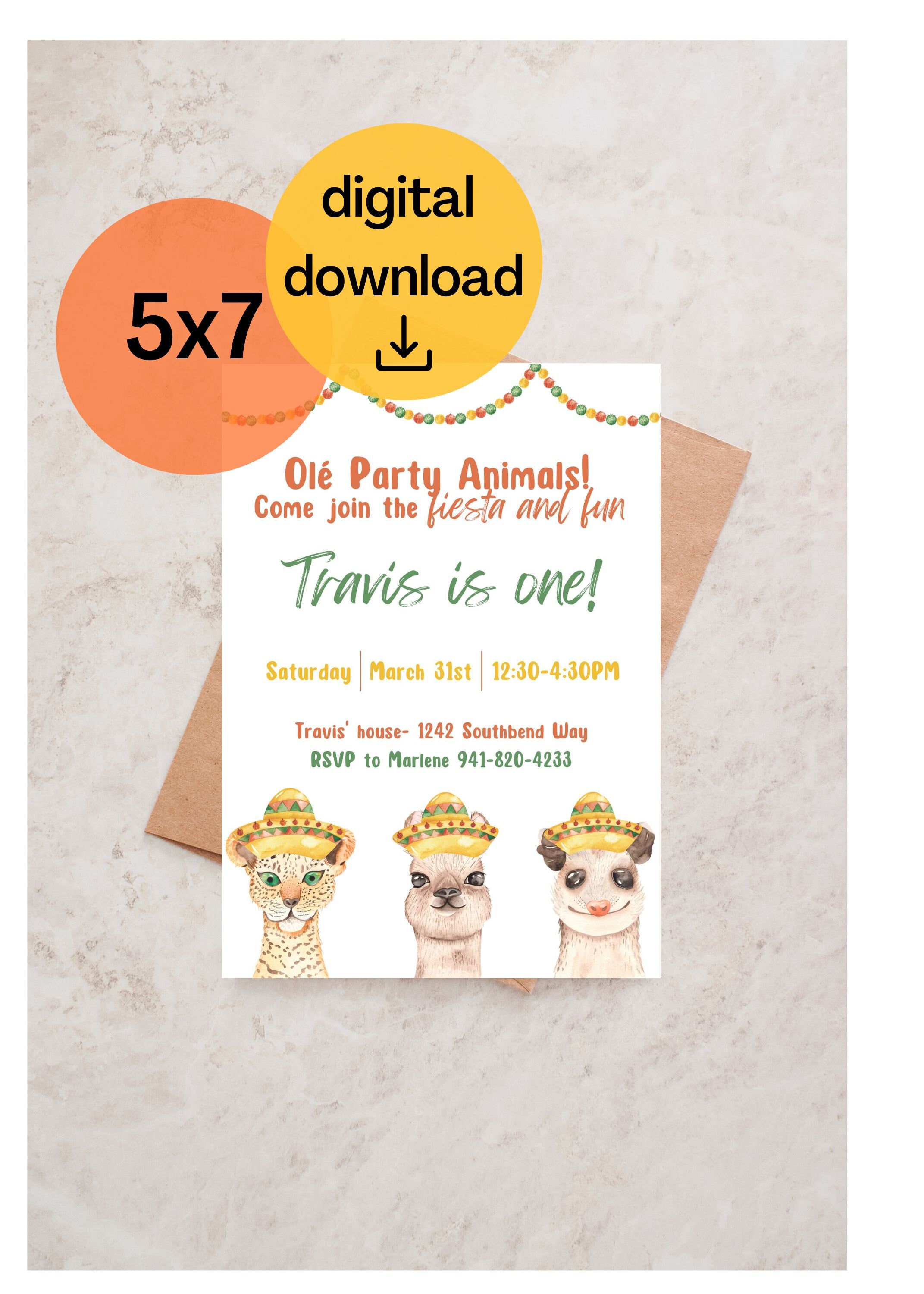 Fiesta Animals Birthday Invitation: Editable Party Invite (digital ...