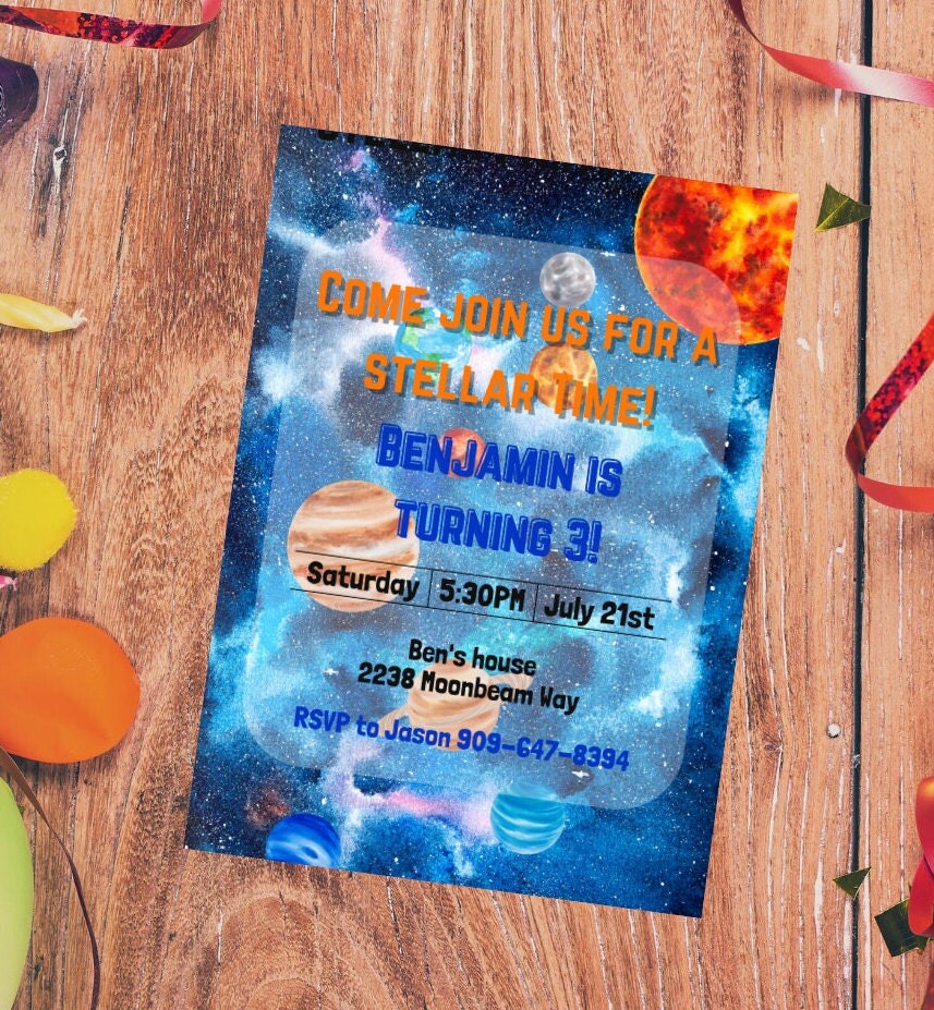 Solar System Birthday Invitation: Galactic Planet Party (digital ...