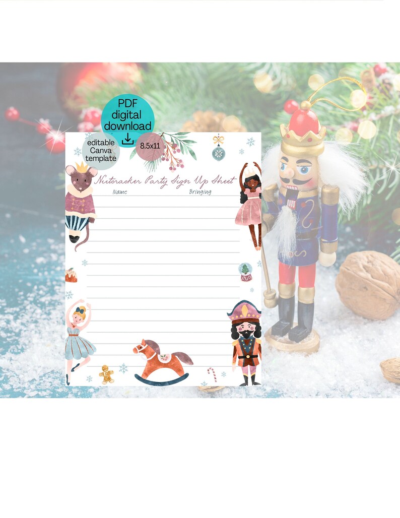 Editable Nutcracker Ballet Party Sign up Sheet - Etsy