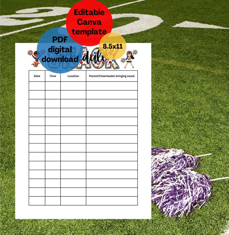Editable Cheer Snack Sigh up Sheet - Etsy
