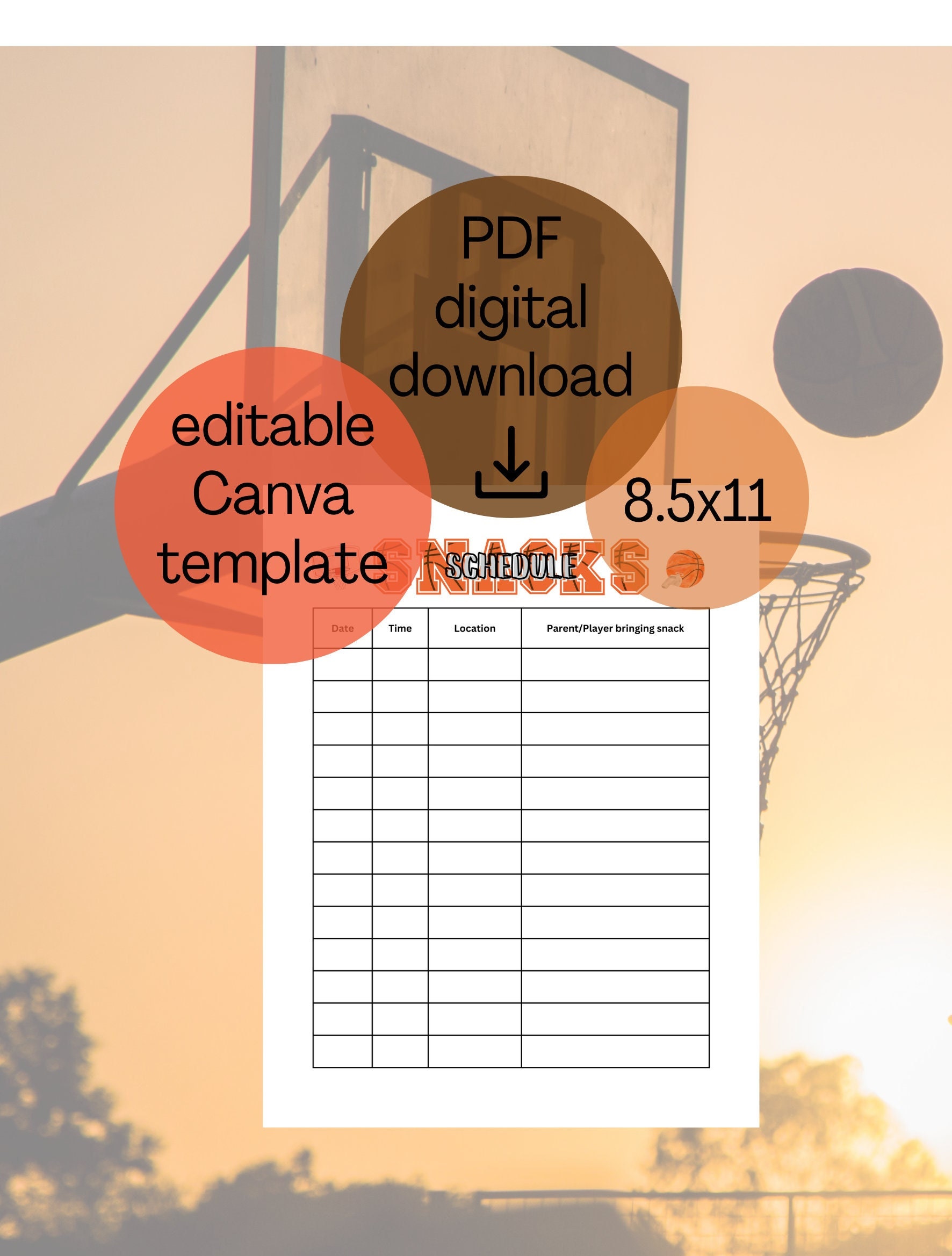 Editable Basketball Snack Sign up Sheet - Etsy