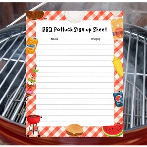 Editable BBQ Potluck Sign up Sheet - Etsy