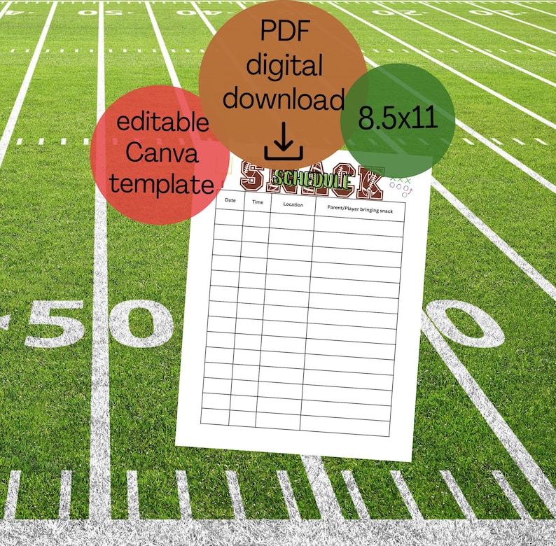 Editable Football Snack Sign up Sheet, Digital Download - Etsy