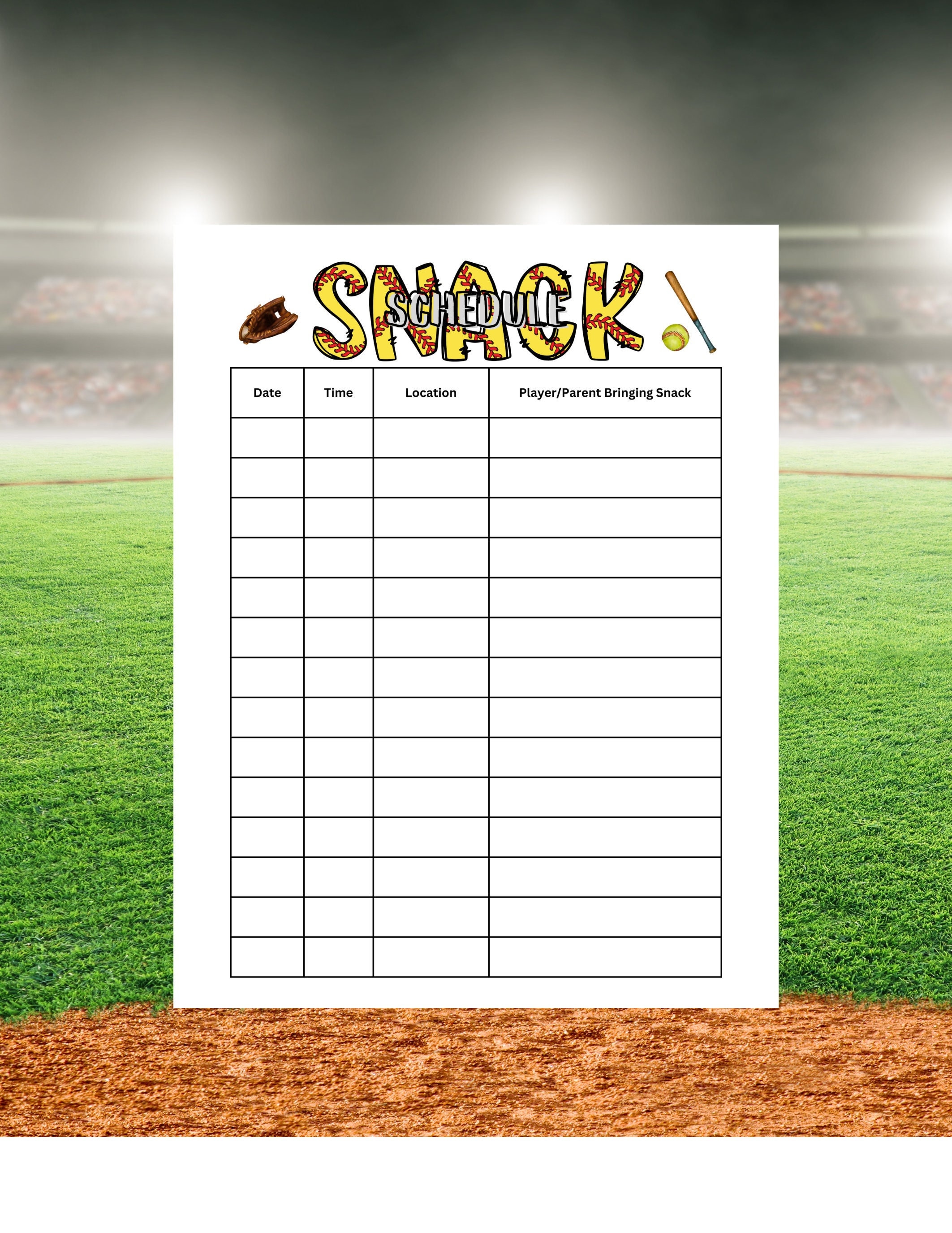 Editable Softball Snack Sign up Sheet, Digital Download - Etsy