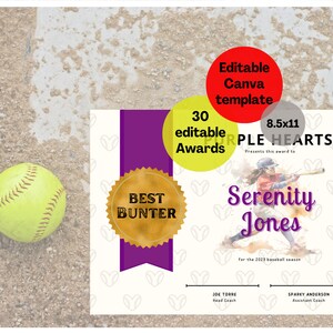 Editable Softball Award Certificates - Etsy