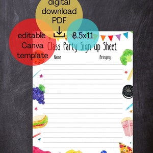 Class Party Sign-up Sheet: Editable Canva Template (PDF Download) - Etsy