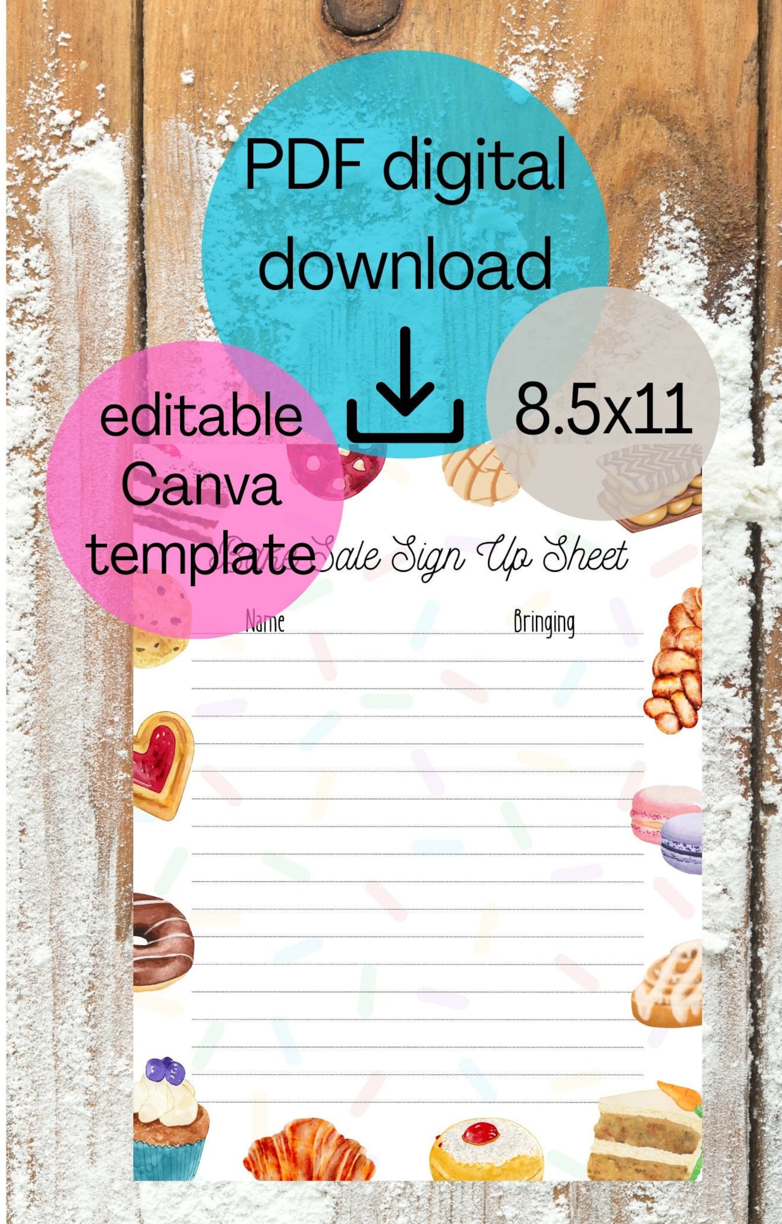 Editable Bake Sale Sign up Sheet, Digital Download - Etsy