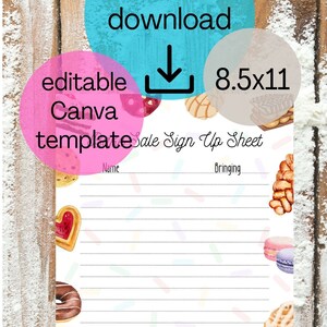 Editable Bake Sale Sign up Sheet, Digital Download - Etsy