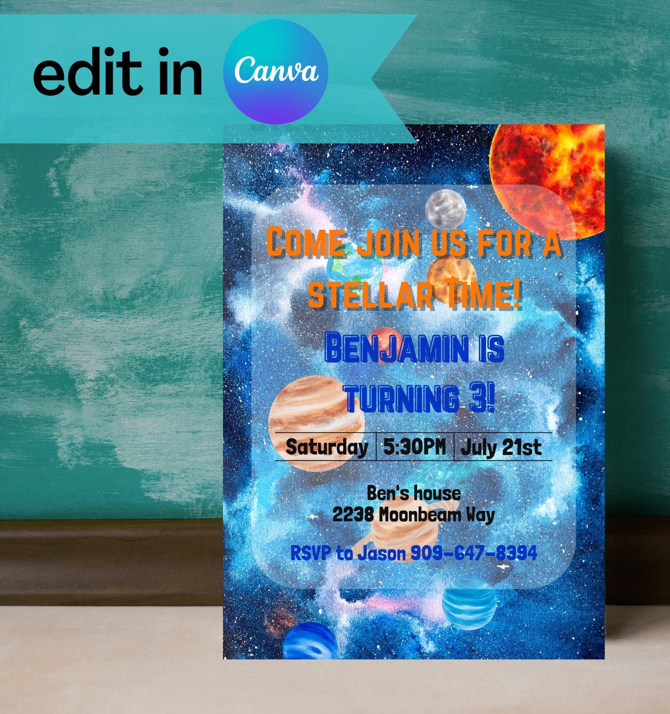 Solar System Birthday Invitation: Galactic Planet Party (digital ...