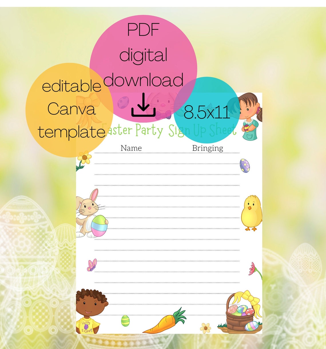 Editable Easter Party Sign up Sheet - Etsy