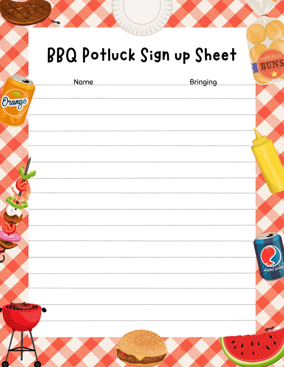Editable BBQ Potluck Sign up Sheet - Etsy