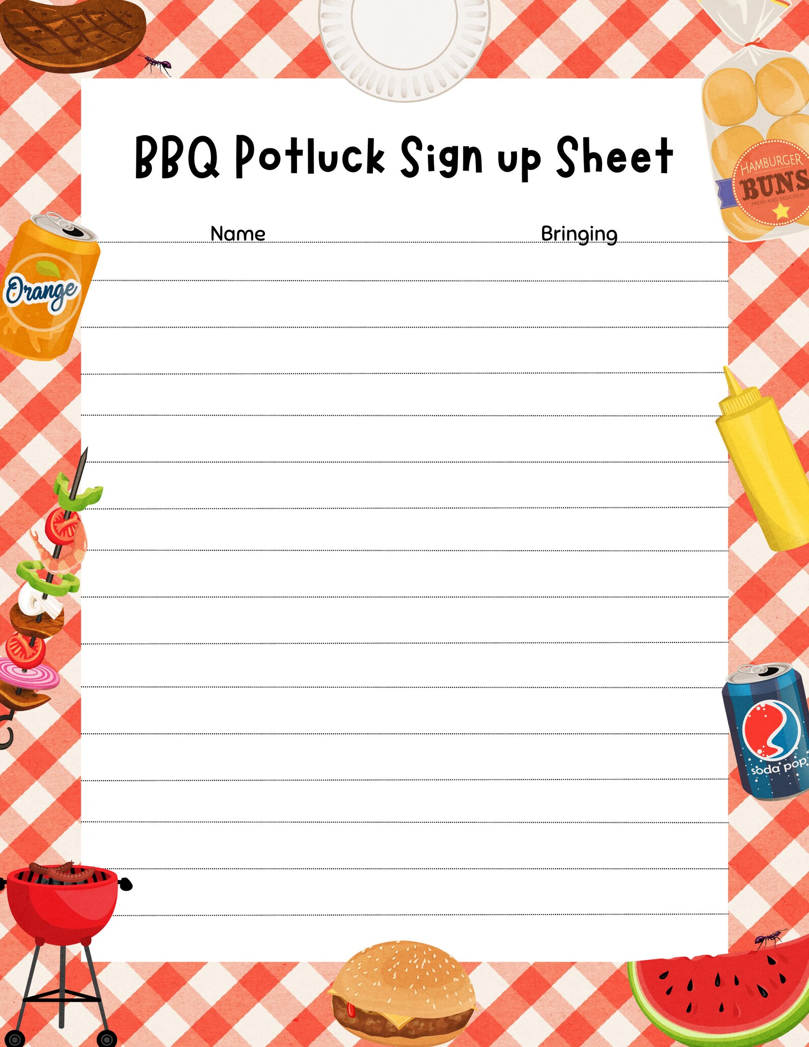 Editable BBQ Potluck Sign up Sheet - Etsy