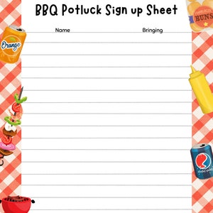 Editable BBQ Potluck Sign up Sheet - Etsy