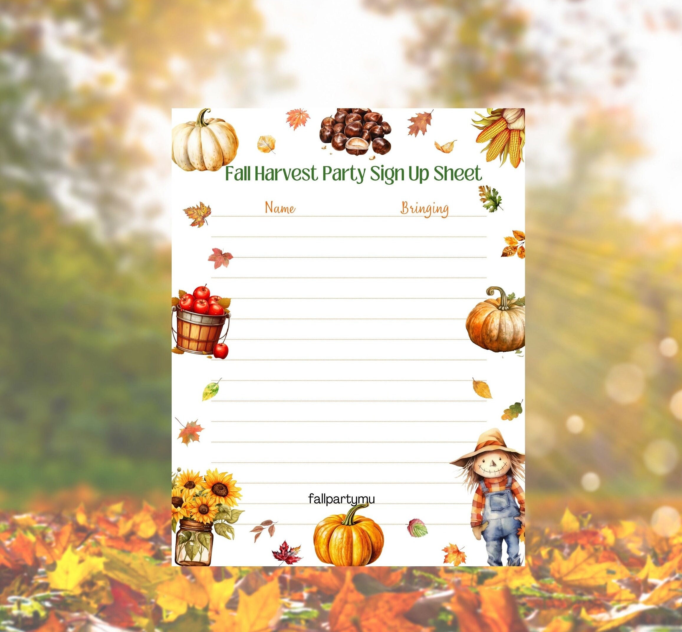Editable Fall/harvest Party/volunteer Sign up Sheet - Etsy