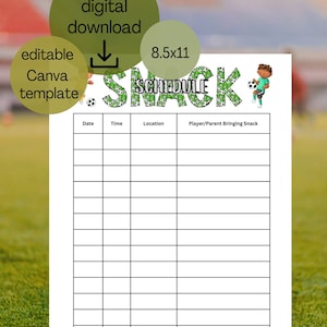 Editable Soccer Snack Sign up Sheet, Digital Download - Etsy