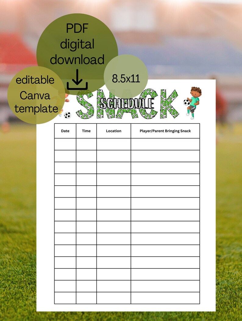 Editable Soccer Snack Sign up Sheet, Digital Download - Etsy