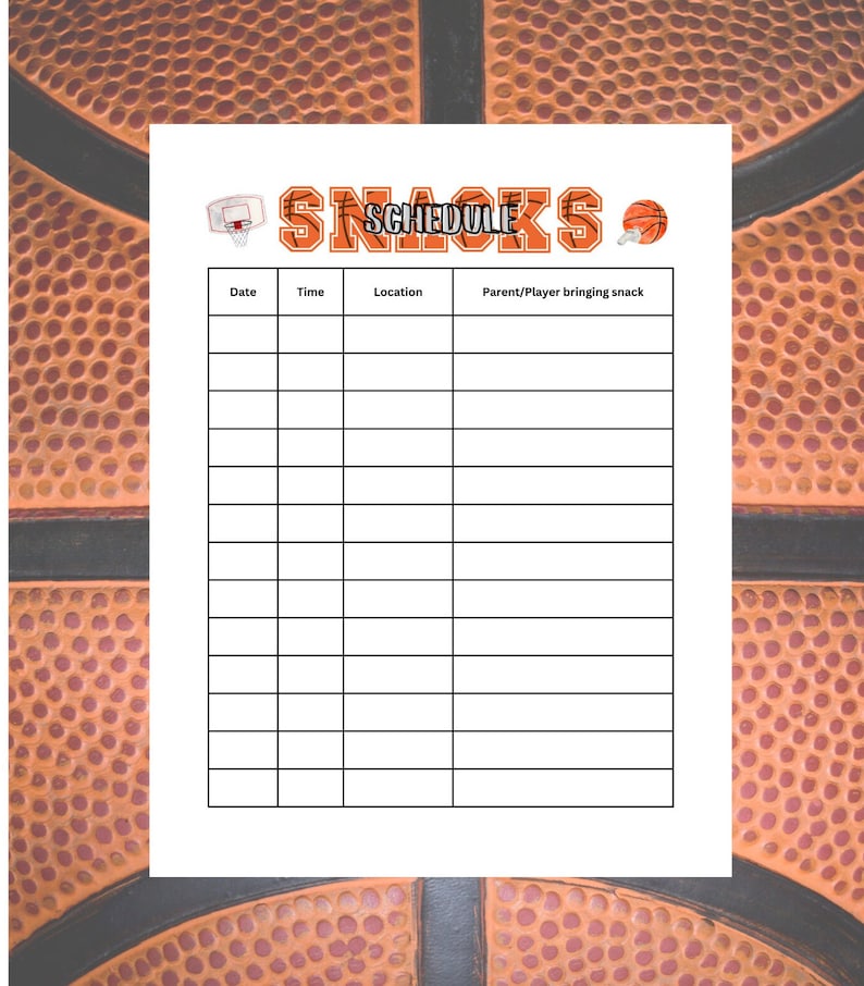 Editable Basketball Snack Sign up Sheet - Etsy