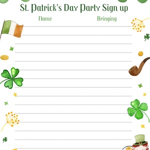 Editable St. Patrick's Day Party Sign up Sheet, Digital Download, - Etsy