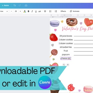 Valentines Day Party Sign up Sheet- PDF and Editable Digital Download ...