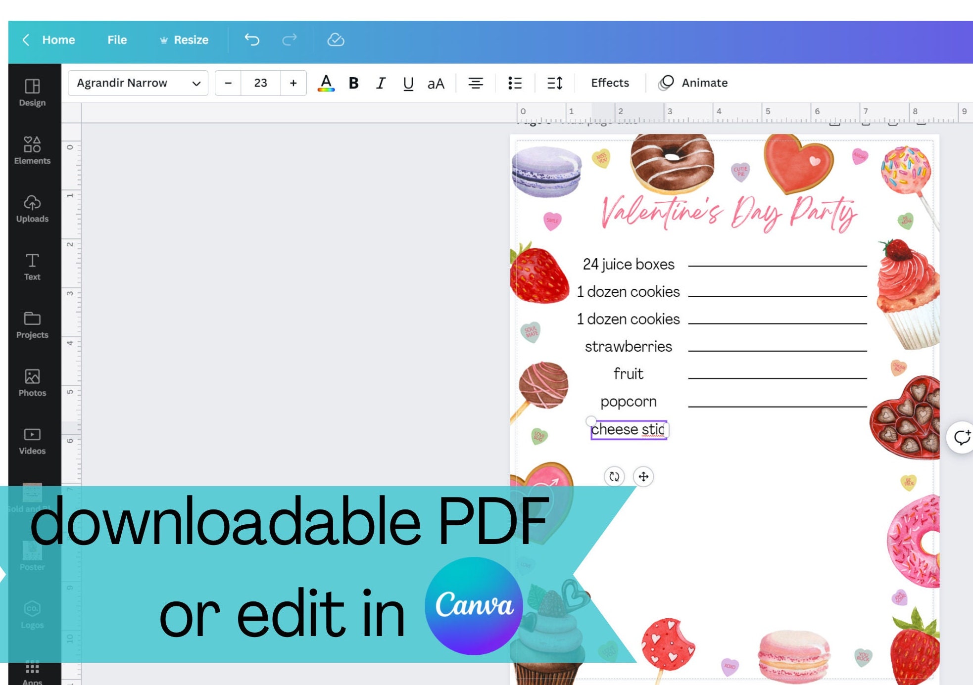 Valentines Day Party Sign up Sheet- PDF and Editable Digital Download ...