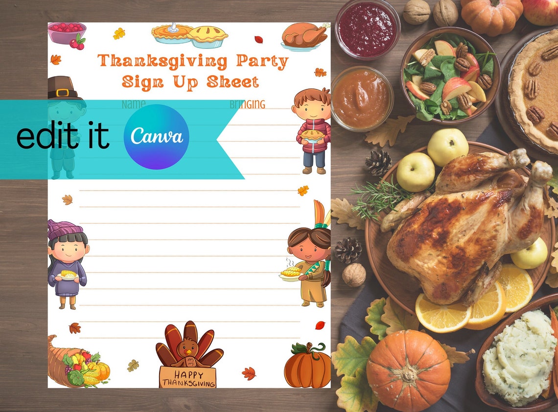 Editable Thanksgiving Party Sign up Sheet - Etsy